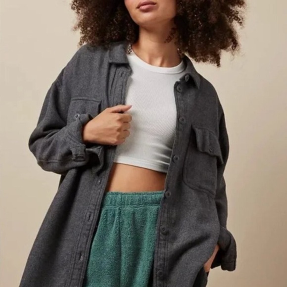 American Eagle Outfitters | Jackets & Coats | Dark Gray Fleece Buttonup ...